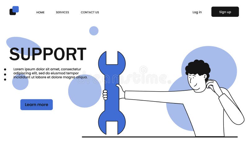 Remote Technical Support and Holding Wrench Vector Illustration Concept ...