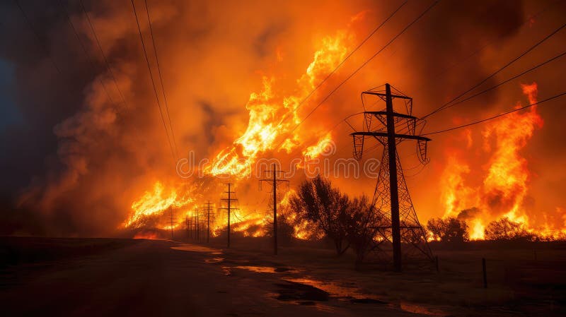 Remote Transmission Line Fire Stock Illustration - Illustration of ...