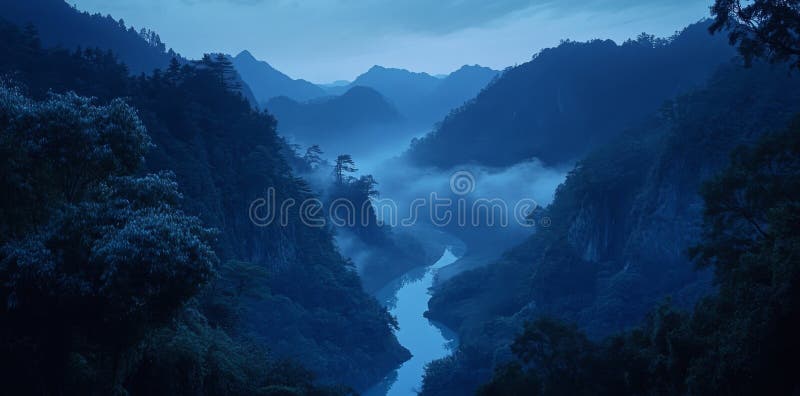 A Remote Valley at Dawn Features a Peaceful Scene of Tall Pine Trees ...