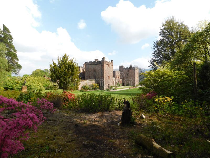 A Remote View of the Muncaster Castle Stock Image - Image of flowers ...