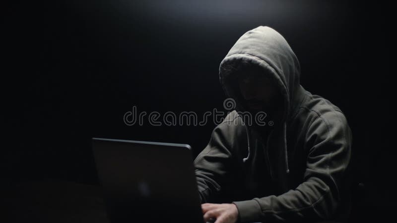 Remote View of Unrecognizable Hacker Man Stretching Hands and Starting ...