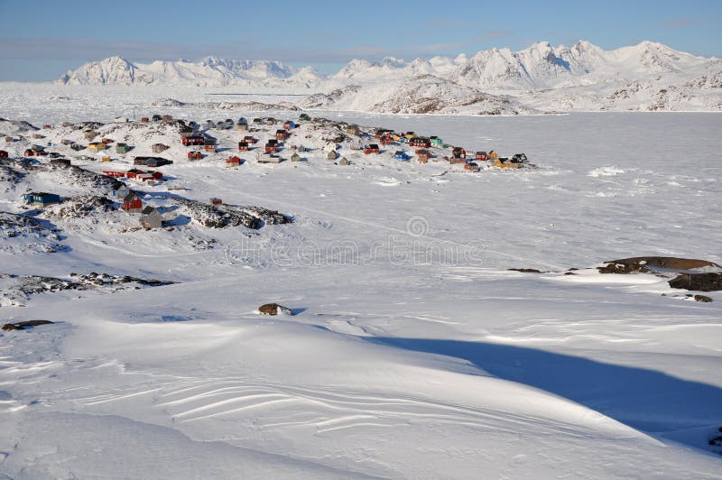 Remote Village in Winter, Greenland Stock Photo - Image of cabin ...