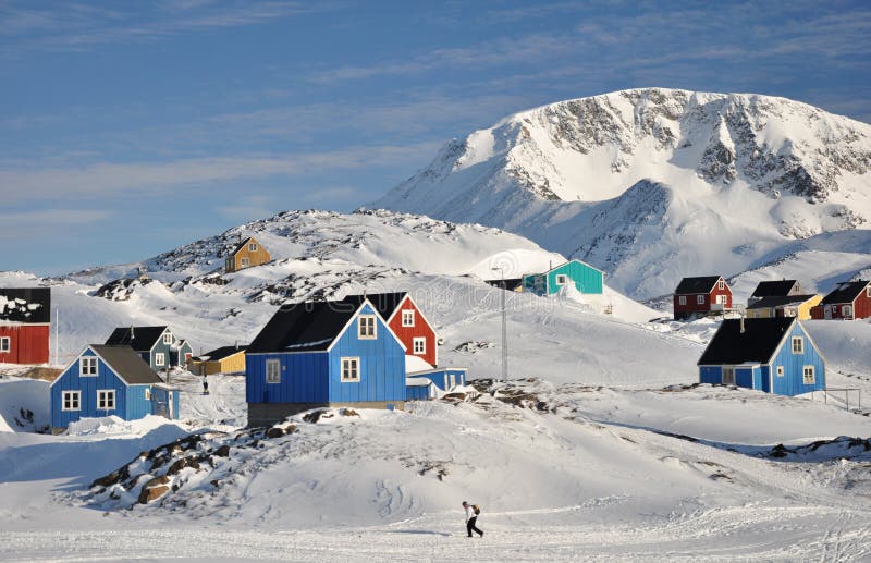Remote Village in Winter, Greenland Stock Photo - Image of frost ...
