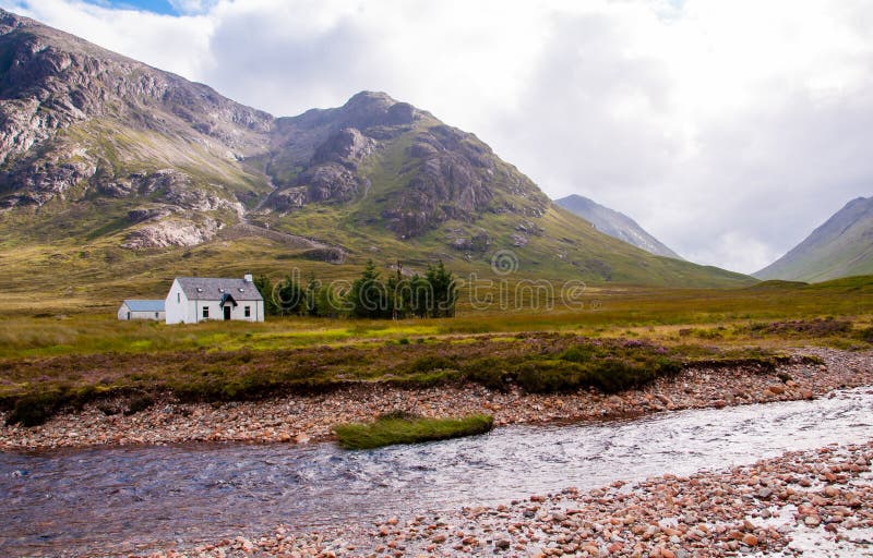 Remote White Cabin in the Highlands Stock Image - Image of overcast ...