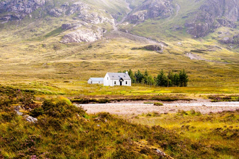Remote White Cabin in the Highlands Stock Image - Image of glen ...