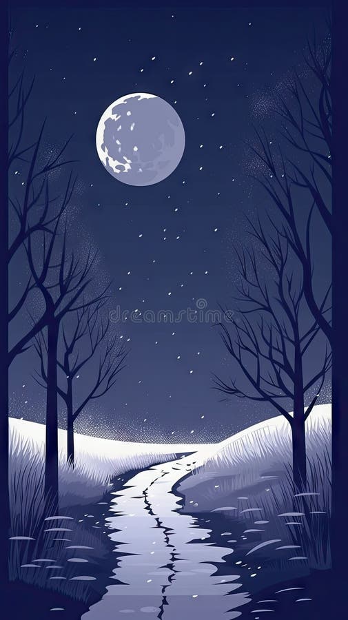 Remote Winter Road at Night: a Minimalist Vector Landscape. Perfect for ...