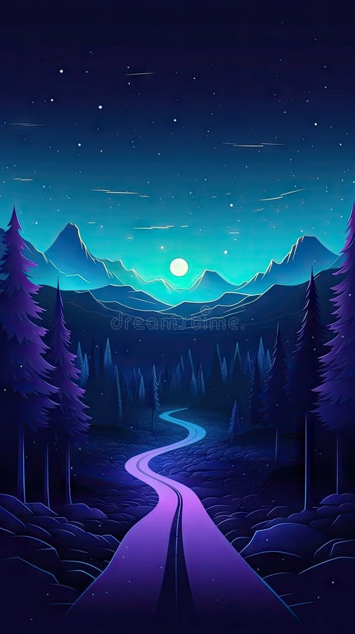 Remote Winter Road at Night: a Minimalist Vector Landscape. Perfect for ...