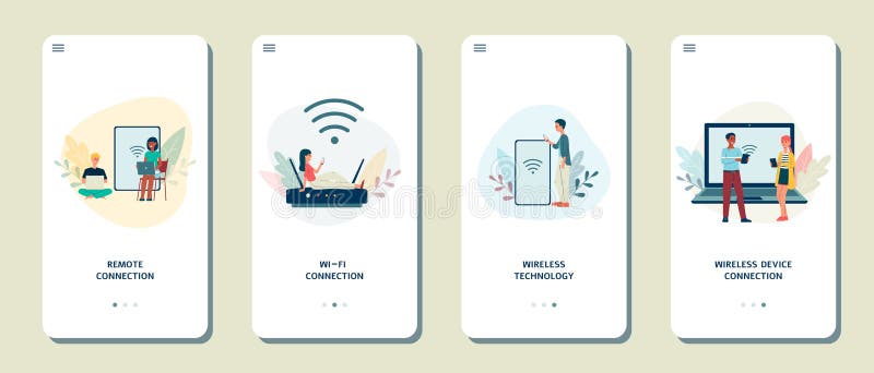 Remote Wireless Connection Banners or Posters Set, Flat Vector ...