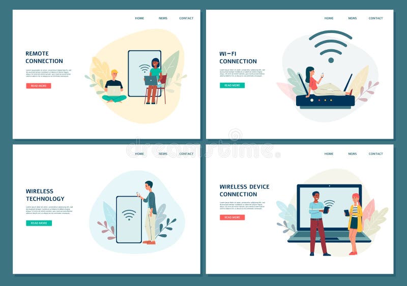 Remote Wireless Connection of Devices Web Banners Set Flat Vector ...