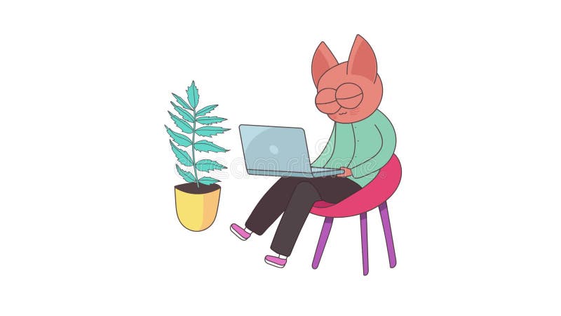 Remote Work Animation, Charming Unusual Character, Isolated on Green ...