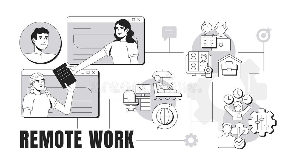 Remote Work Banner Conceptual Illustration Stock Vector - Illustration ...