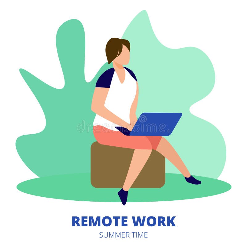 Remote Work Banner. Man Freelancer Sitting Outdoor Stock Vector ...