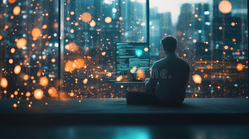 Remote Work Challenges, Man Adapting To Workspace Solutions on Laptop ...