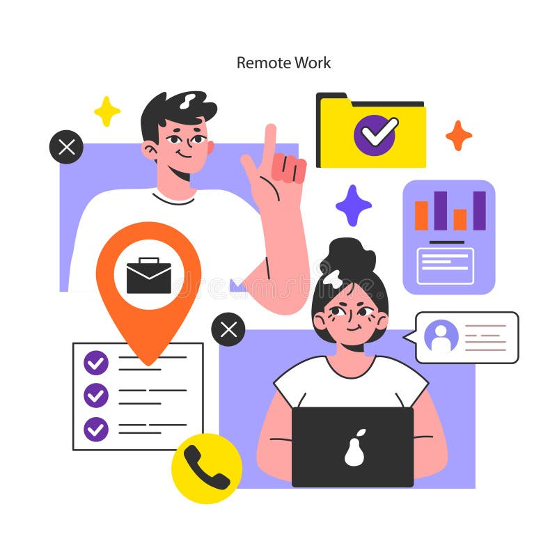 Remote Work. Characters with a Flexible Schedule, Working Outside Stock ...