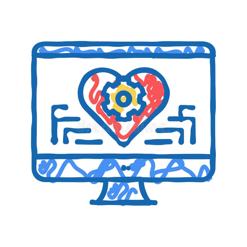 Remote Work on Computer Icon Doodle Illustration Stock Illustration ...