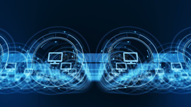 Network Community. Remote Work Concept. Desktop PC and Laptops. Loop ...