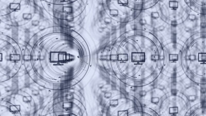 Network Community. Remote Work Concept. Desktop PC and Laptops. Loop ...