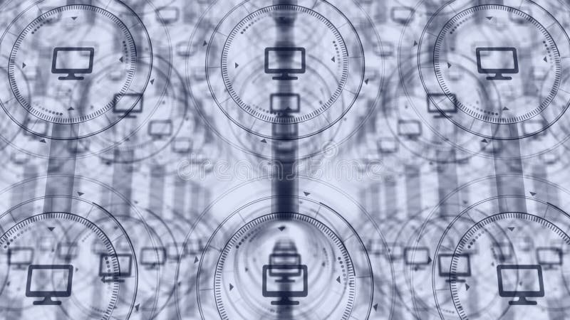 Network Community. Remote Work Concept. Desktop PC and Laptops. Loop ...