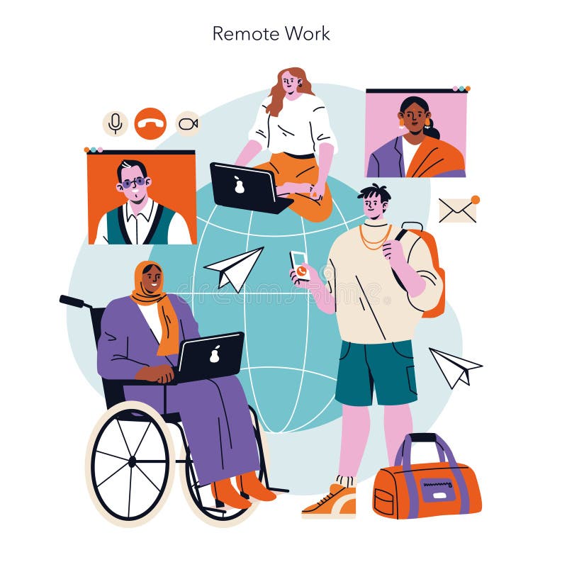 Remote Work. Flat Vector Illustration Stock Vector - Illustration of ...