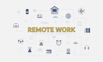 Remote Work Concept with Icon Set with Big Word or Text on Center Stock ...