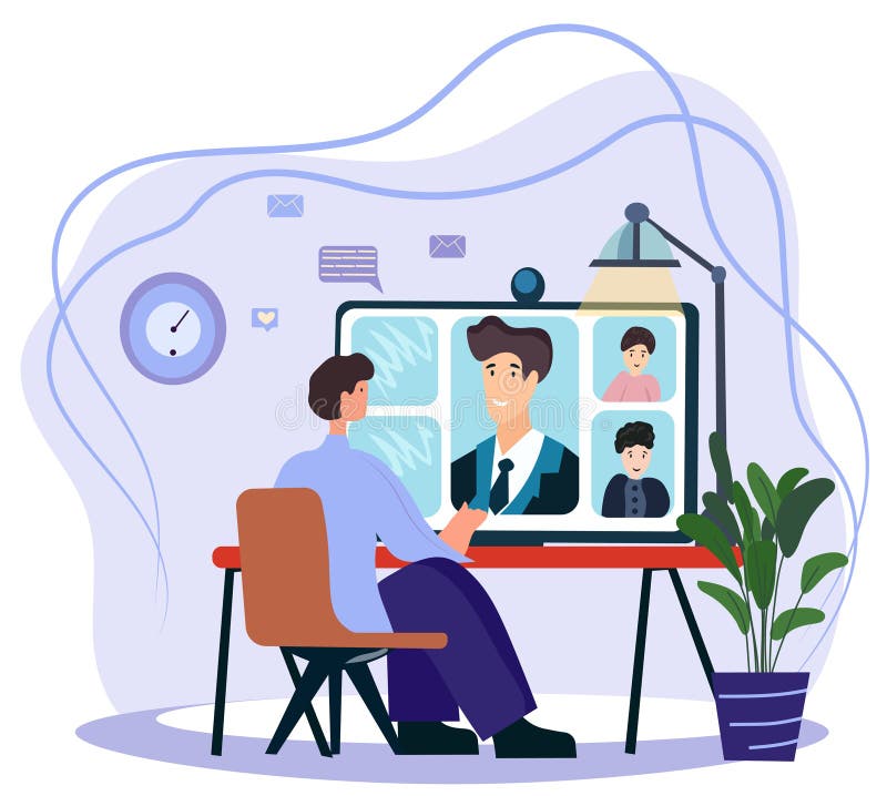 Remote Work Concept. Professionals Engage in a Video Conference Call ...