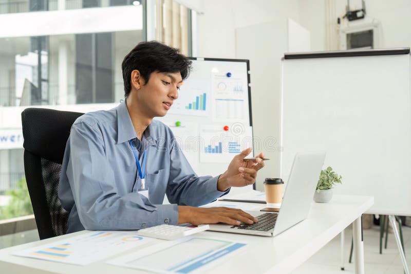 Remote Work and Digital Transformation. Young Professional Analyzing ...