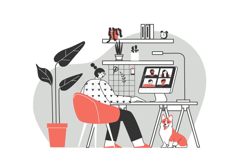 Remote Work or Distance Learning. Work at Home. Freelancer Character ...