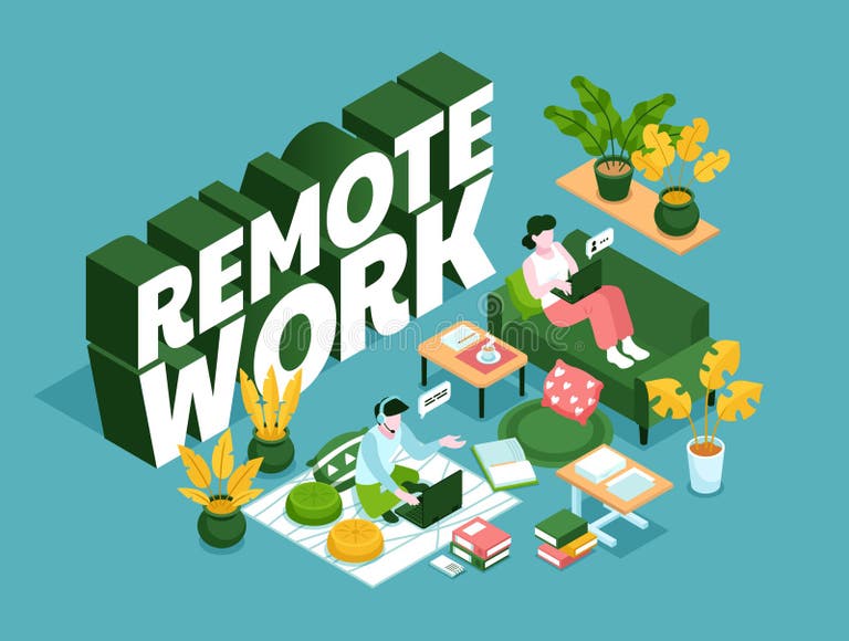Remote Work Eco Environment and Productivity Scene Isometric Composition Stock Illustration ...