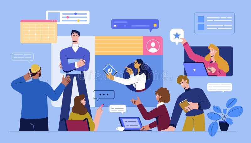 Remote Work or Education, Flat Employees Working or Learning Online Stock Illustration ...