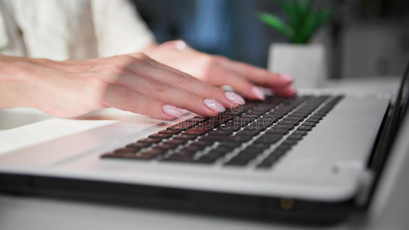 Remote Work, Female Worker is Typing on a Computer Keyboard while ...