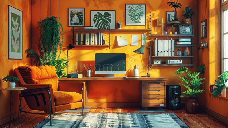 Remote Work Flat Design, Showing Home Office Setup, Close Up ...