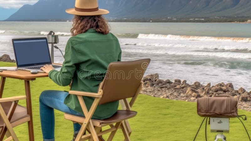 Remote Work Freedom Digital Nomad Embracing Flexibility by Beach or ...