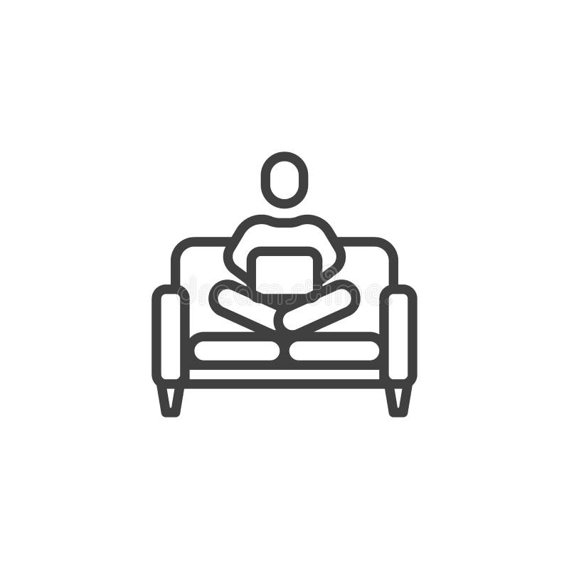 Remote Work from Home Line Icon Stock Illustration - Illustration of ...
