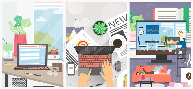 Remote Work from Home Office Vector Poster Template Set Stock Vector ...