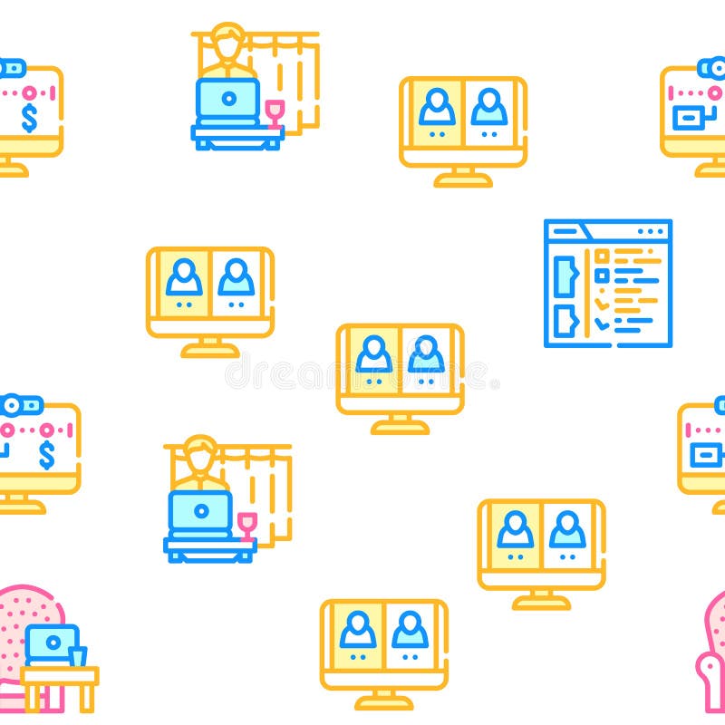 Remote Work from Home Vector Seamless Pattern Stock Vector ...