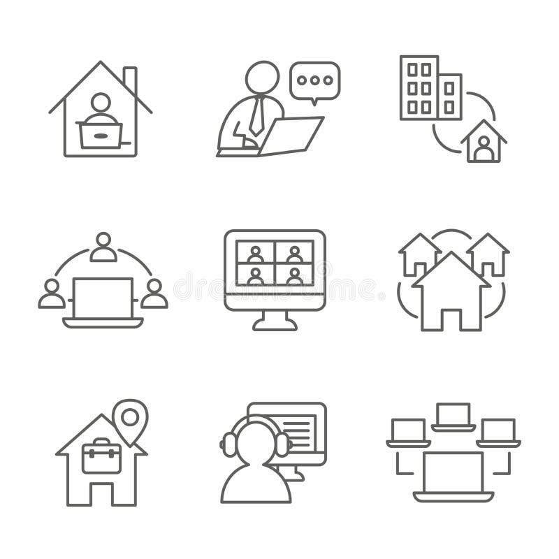 Remote Work Icon Set with Work from Home, Video Meetings, Etc Stock ...