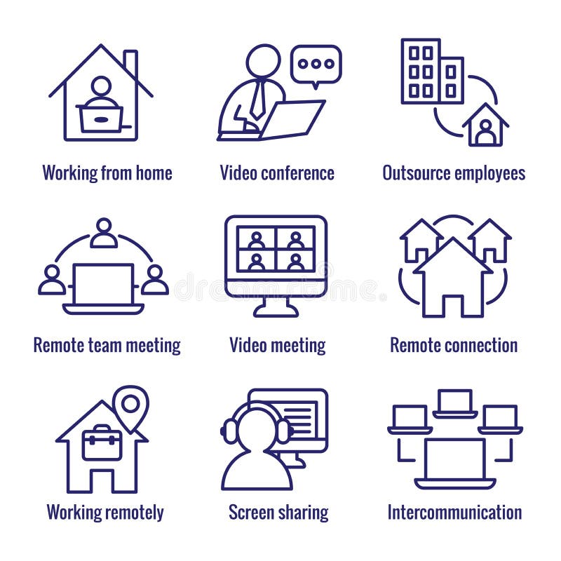 Remote Work Icon Set with Work from Home, Video Meetings, Etc Stock ...