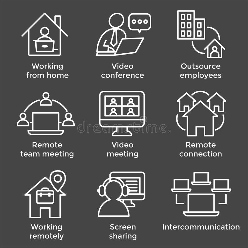 Remote Work Icon Set with Work from Home, Video Meetings, Etc Stock ...