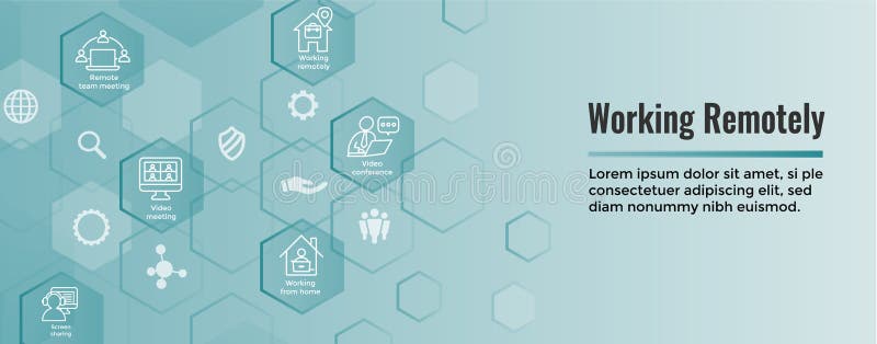 Remote Work Icon Set with Web Header Banner Stock Vector - Illustration ...