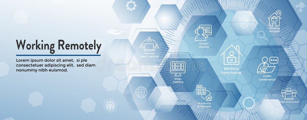 Remote Work Icon Set with Web Header Banner Stock Vector - Illustration ...