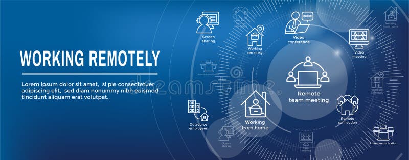 Remote Work Icon Set with Web Header Banner Stock Vector - Illustration ...