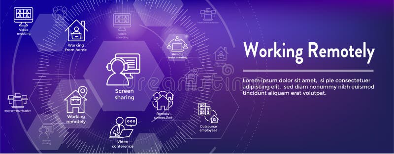 Remote Work Icon Set with Web Header Banner Stock Vector - Illustration ...