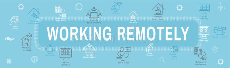 Remote Work Icon Set with Web Header Banner Stock Vector - Illustration ...
