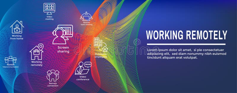 Remote Work Icon Set with Web Header Banner Stock Vector - Illustration ...