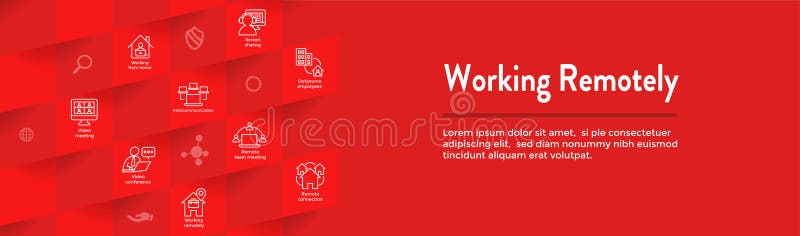 Remote Work Icon Set with Web Header Banner Stock Vector - Illustration ...