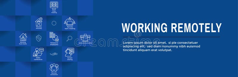 Remote Work Icon Set with Web Header Banner Stock Vector - Illustration ...