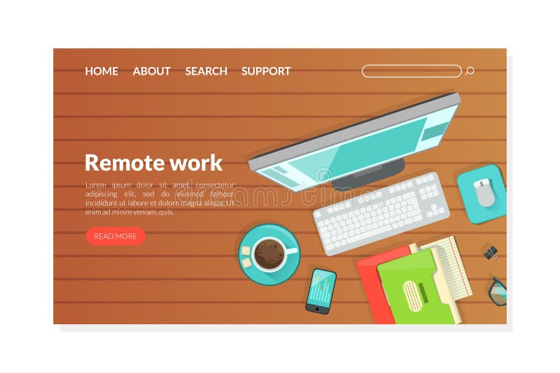 Remote Work Landing Page Template, Top View of Workplace, Working from ...