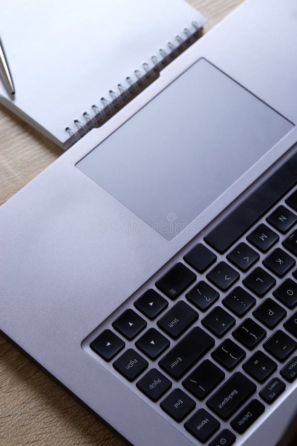 Remote Work Laptop Notepad on the Table Stock Image - Image of desk ...
