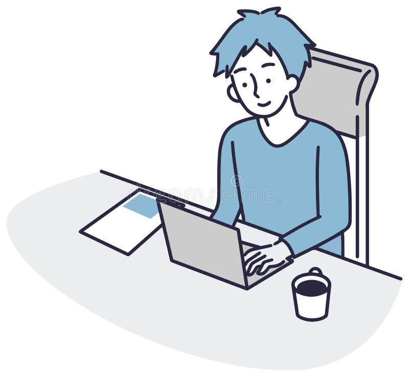 Remote Work Male Simple Illustration Stock Vector - Illustration of ...
