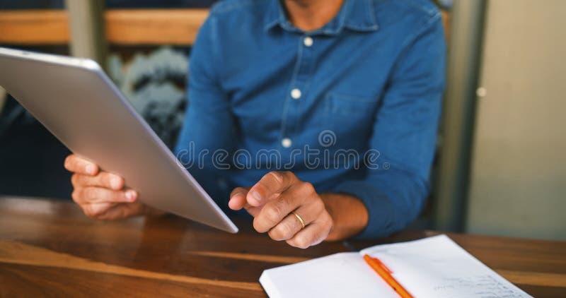 Remote Work, Man or Hands with Tablet at Restaurant for Research ...